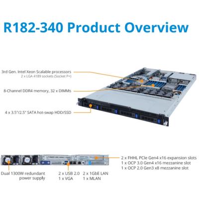 China Gigabyte Rack Server R182-340 1U Rack Server with 3rd Gen Intel Xeon Scalable Processor 4-Bay SATA/SAS Buy a Server R182-340 for sale