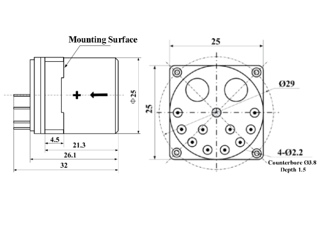KSACC114Q Quartz Flexible Accelerometer dimensions diagram