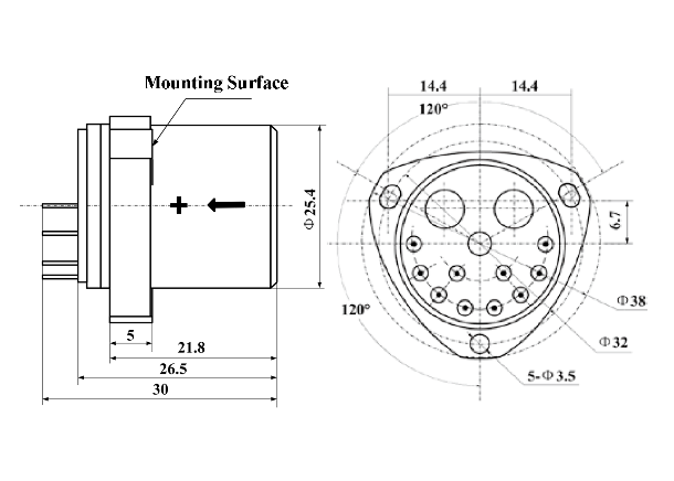 KSACC116Q Quartz Flexible Accelerometer dimensions diagram