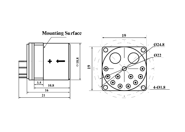 KSACC123Q Quartz Flexible Accelerometer dimensions diagram