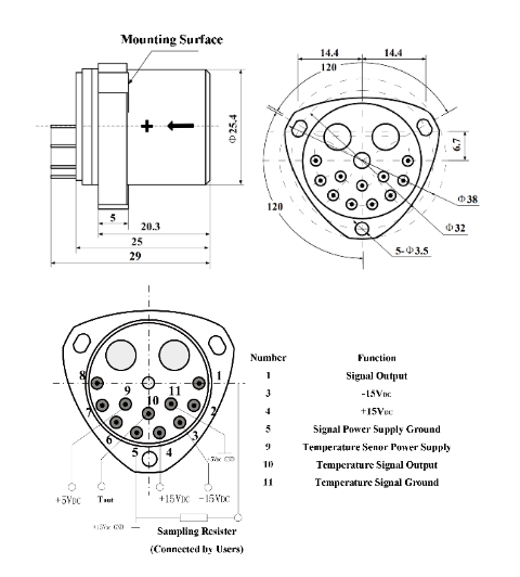 GSACC111Q Quartz Flexible Accelerometer dimensional diagram