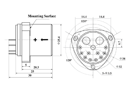 GSACC112Q Quartz Flexible Accelerometer dimensional diagram