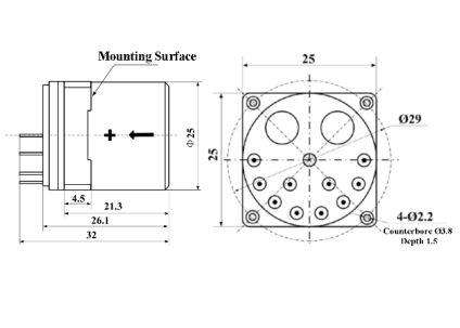 GSACC114Q Quartz Flexible Accelerometer dimensions diagram