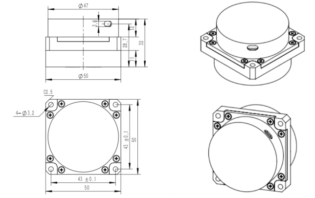 GSGYR102F Fibre Optic Gyroscope dimensions diagram