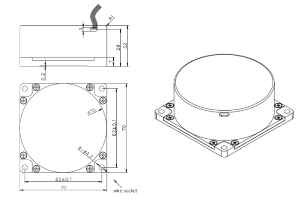 GSGYR104F Fibre Optic Gyroscope dimensions diagram
