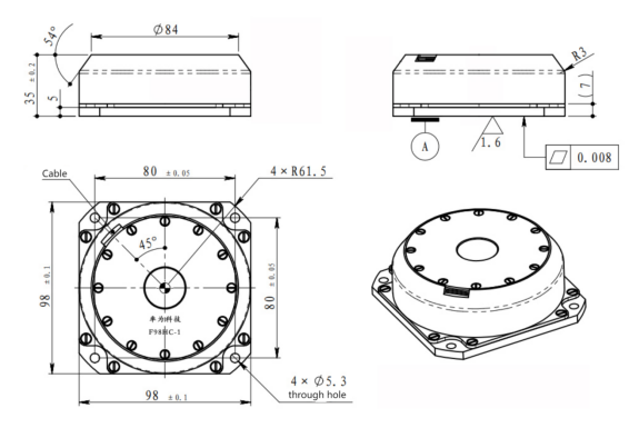 GSGYR105F Fibre Optic Gyroscope dimensions diagram