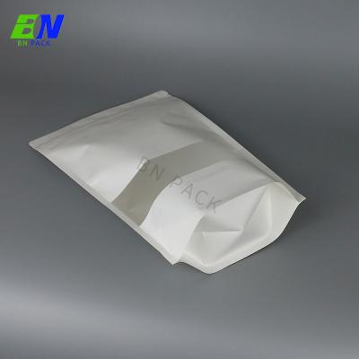 China Plain Stand Up Resealable Food Grade White Kraft Paper Bags With Window For Snack à venda