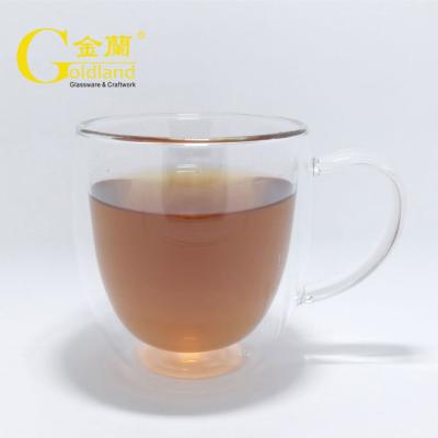China Double Wall Glass Coffee Mug heat resistant handed coffee tea water glasses for sale