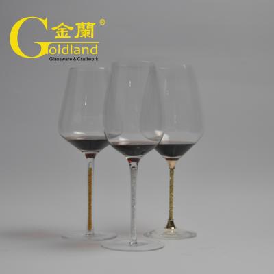 China high quality glass stemware Crystal red wine glasses golden stemmed red wine glasses for sale