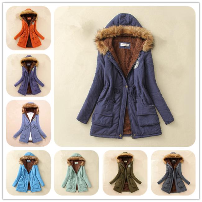 Women winter Jacket parka jacket with warm wool lining fur collar thick jacket