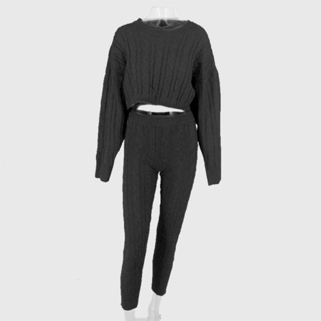 2020 Winter clothing two pieces set sweater solid top and pants set warm sweater