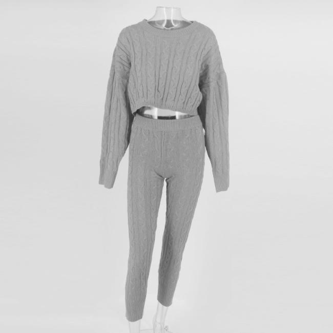 2020 Winter clothing two pieces set sweater solid top and pants set warm sweater
