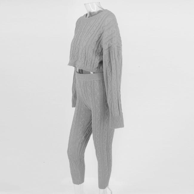 2020 Winter clothing two pieces set sweater solid top and pants set warm sweater