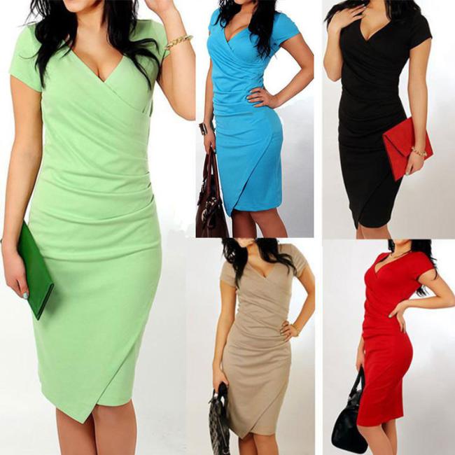 wholesale casual dress office pencil dress plus size bodycon pleated dress