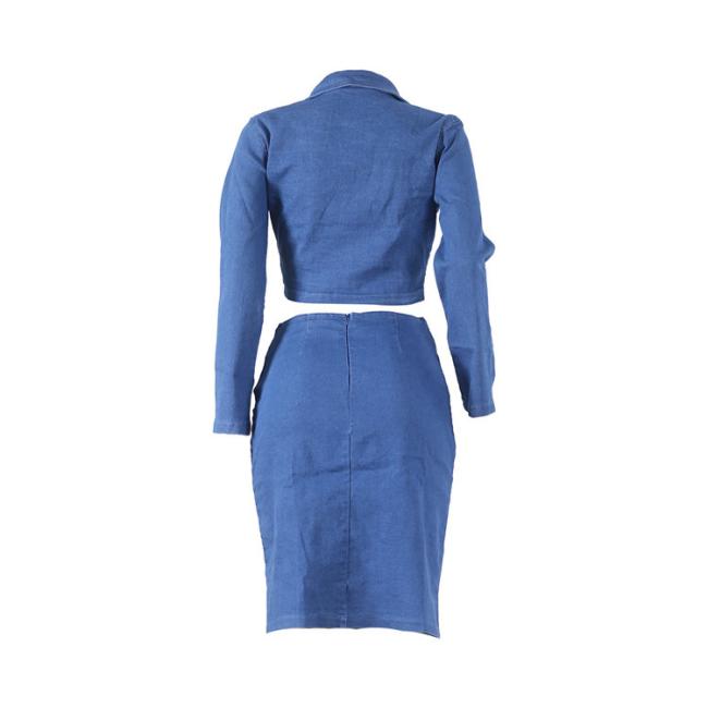 Fashion style sexy denim jean skirt with top set two pieces set casual jean skirt