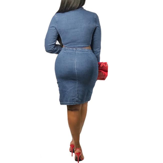 Fashion style sexy denim jean skirt with top set two pieces set casual jean skirt