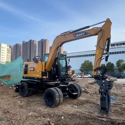Cina Nuovo arrivo usato SANY SY75W Ruota tipo 7 tonnellate mini escavatore a ruote idraulico di seconda mano in vendita