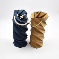 China Customized Handmade Creative Folding Kraft Paper Wine Gift Box Flat Packing with Handle for sale