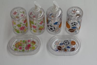 China Clear Bathroom Set With Lotion Bottle , Toothbrush Holder , Soap Box for sale