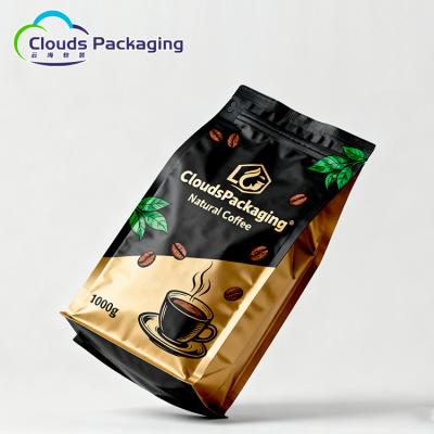China Plastic Gold Stamp Coffee Bean Packaging Bags Reusable with Valve for sale