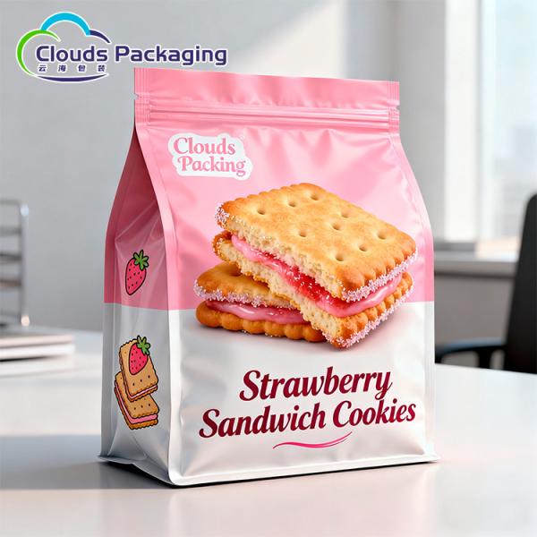 Quality Zip Lock Plastic Flat Bottom Stand Up Pouches Sandwich Biscuit Packaging for sale