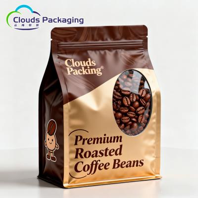 China Custom Logo Coffee Tea Flat Bottom Plastic Bags With Window for sale