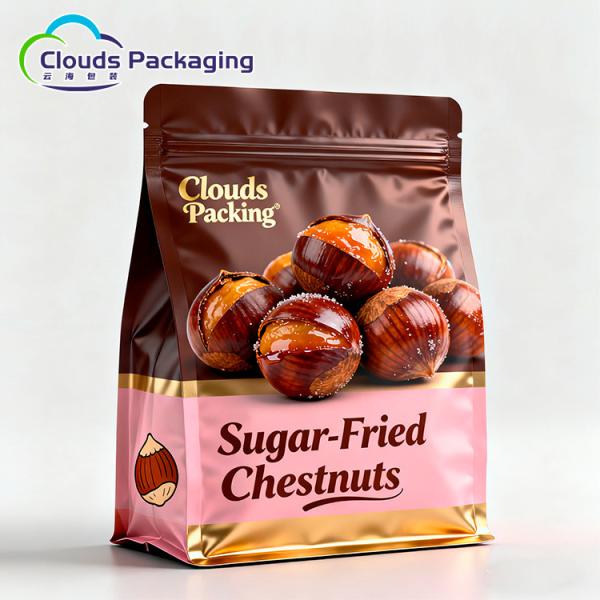 Quality Custom Logo Flat Bottom Zip Lock Packaging Bags Hazelnuts Chestnut Packaging for sale
