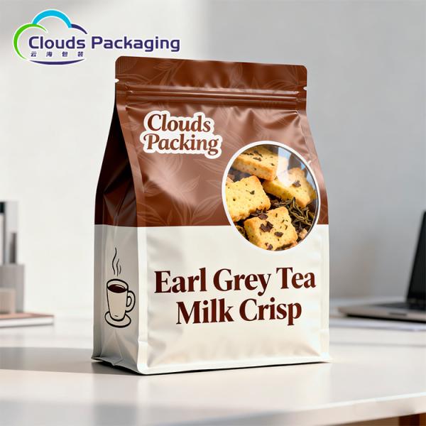 Quality Flat Bottom Tea Cookies Crisps Packaging Zipper Bags Food Grade for sale