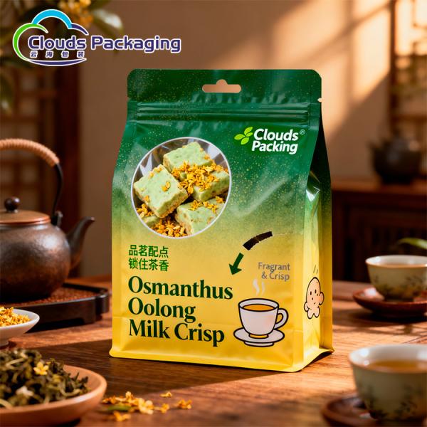 Quality Flat Bottom Tea Cookies Crisps Packaging Zipper Bags Food Grade for sale