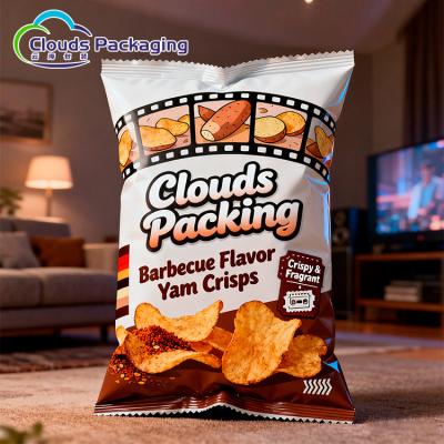 China Custom Printing Plastic Back Seal Bags Potato Chips Popcorn Crisps Snack Packaging for sale