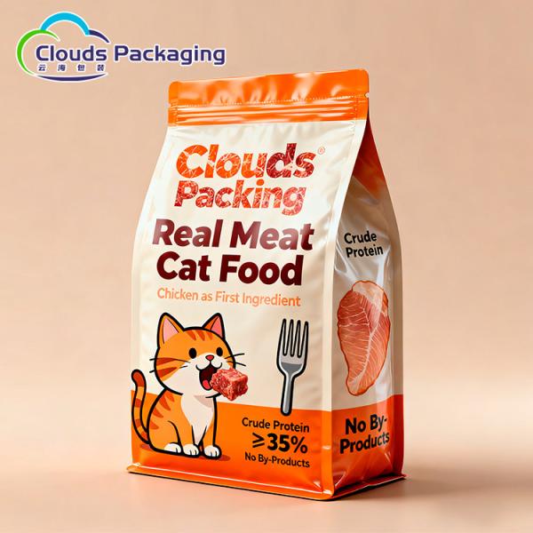 Quality Stand Up Flat Bottom Cat Food Package Pouch Custom Printed for sale