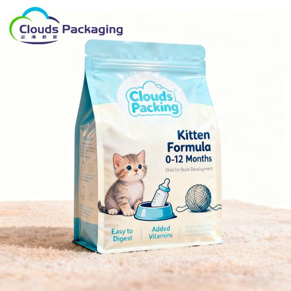 Quality Kitten Cat Food Flat Bottom Bag Packaging Custom Printing Drop Resistant for sale
