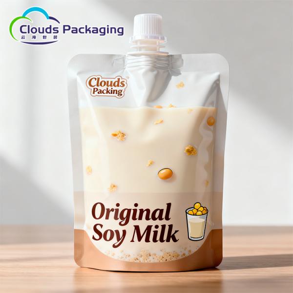 Quality Soy Milk Lquid Drinks Packaging Spout Plastic Bag Custom Printing for sale