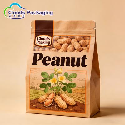 China Custom Square Bottom Plastic Bags With Zip Closure For Peanut Food Grade Packaging for sale