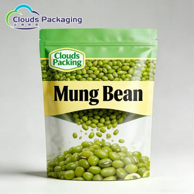 China Custom Printed Round Bottom Stand Up Pouches For Mung Bean Food Grade Plastic Packaging with Zipper for sale