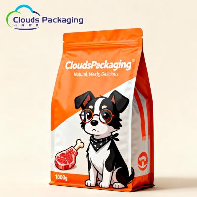 China Dog Food Bag Packaging Custom Flat Bottom Stand Up Pouch With Zipper Top for sale