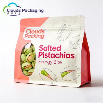 China Flat Bottom Plastic Bags Custom Food Grade Stand Up Pouch With Clear Window For Nuts for sale