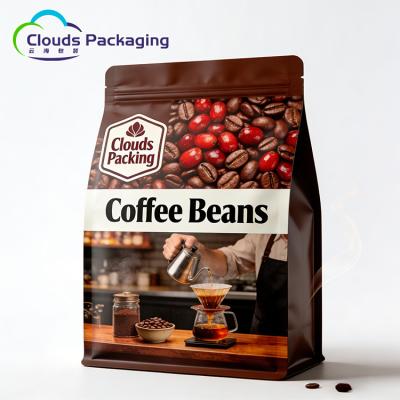 China Customized Coffee Bean Packaging Bags Food Grade Flat Bottom Pouch With Zipper And Valve for sale