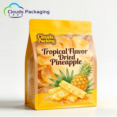 China Customized Food Grade Stand Up Pouch With Flat Bottom and Clear Window For Dried Fruit Snack Storage for sale