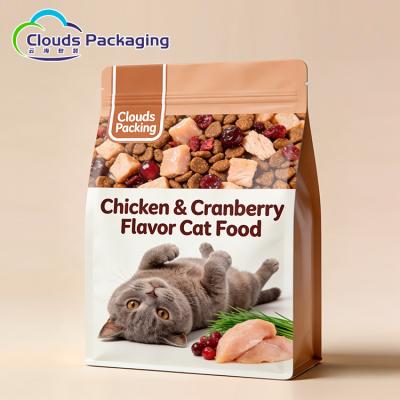 China Food Grade Cat Food Plastic Packaging Bag Reusable Flat Bottom Zipper Pouch for sale