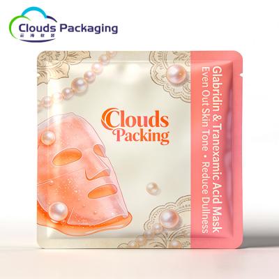 China Custom Logo Printed Three Side Seal Pouch Facial Mask Cosmetic Packaging Bag for sale