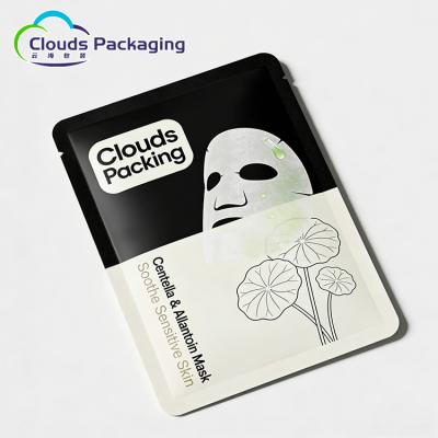 China Custom Logo Printed Three Side Seal Bag Tearable Facial Mask Packaging Pouch for sale
