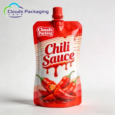 China Customized Packaging and Logo Printing Spouted Pouched Chili Sauce Bag for Liquid Beverages Packaging for sale