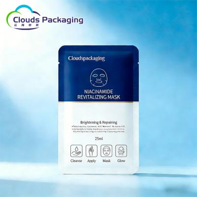 China Heat Sealable Bags Customized Cosmetic Packaging 3 Side Seal Foil Facial Mask Sachets With Tear Notch for sale