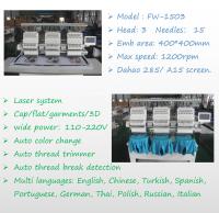 China 3 Head 10 Needle Embroidery Machine 400x450mm Flat Monogram Sewing Machine 1200 Rpm for sale