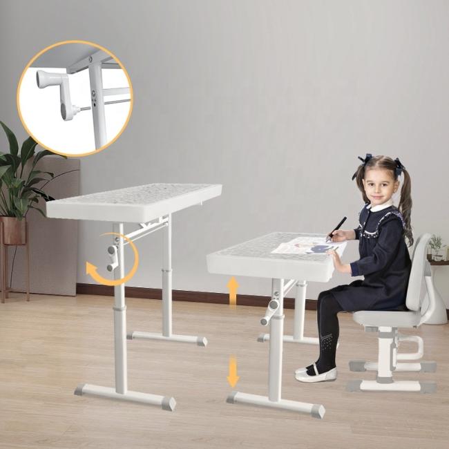 Manual sit-stand adjustable desk for kids showing height adjustment feature