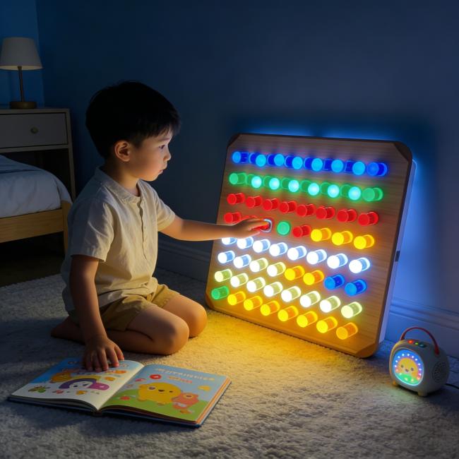 Different angle showing full sensory play wall setup