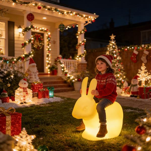 Quality Kids LED Rabbit Chair Night Light – Bunny Seat Lamp for Indoor Playrooms, Bedroom Decor and Outdoor Garden Lighting for sale