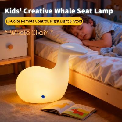 China Children‘s Whale Chair – LED Glowing Stool & Table with 16 Colors Remote, Waterproof PE, Rechargeable Night Light for Kids’ Room, Nursery, Outdoor for sale