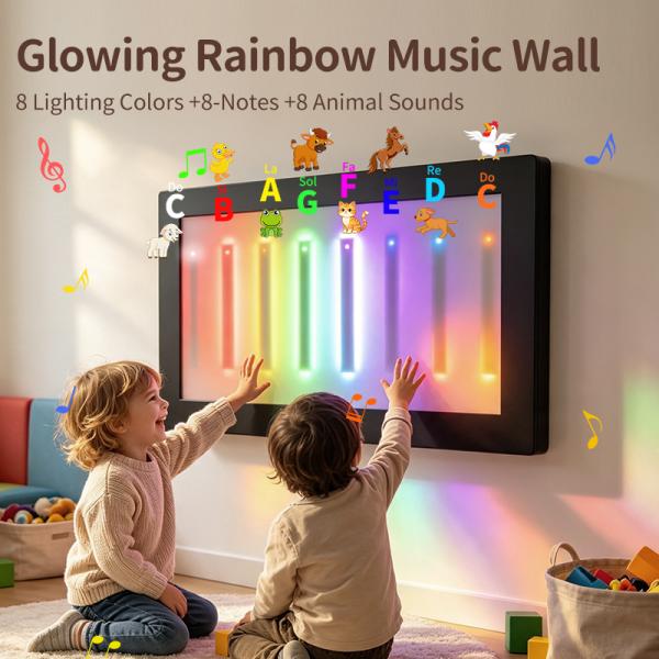 Quality 2-in-1 Piano & Animal Sounds Wall Panel Toy with 8 Color Touch Keys for Kids for sale